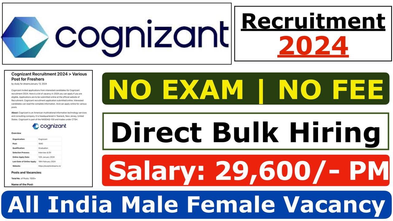 Cognizant Recruitment 2024 > Various Post for Freshers - Study For Dreams