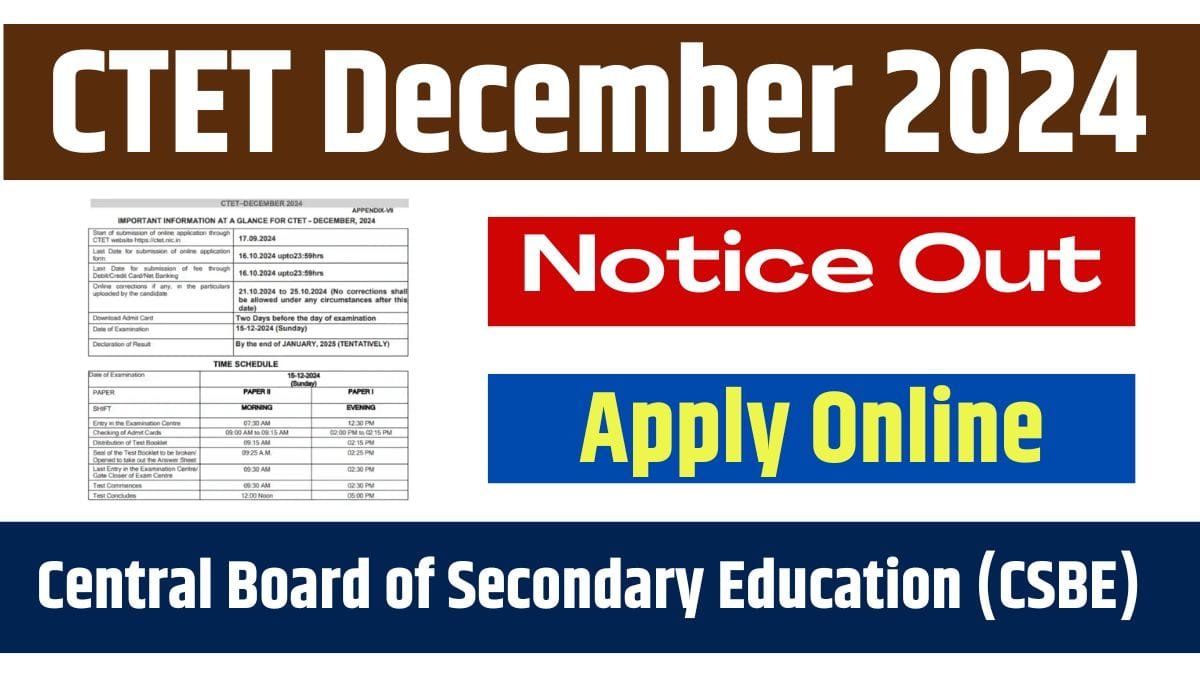 CTET December 2024 Notice Out, New Exam Date 15 December, Apply Online Start @ctet.nic.in ...