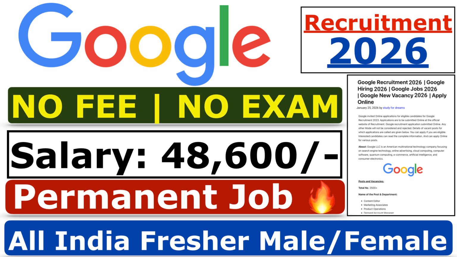 Google Recruitment 2026 | Best Opportunity Google 3900+ Post