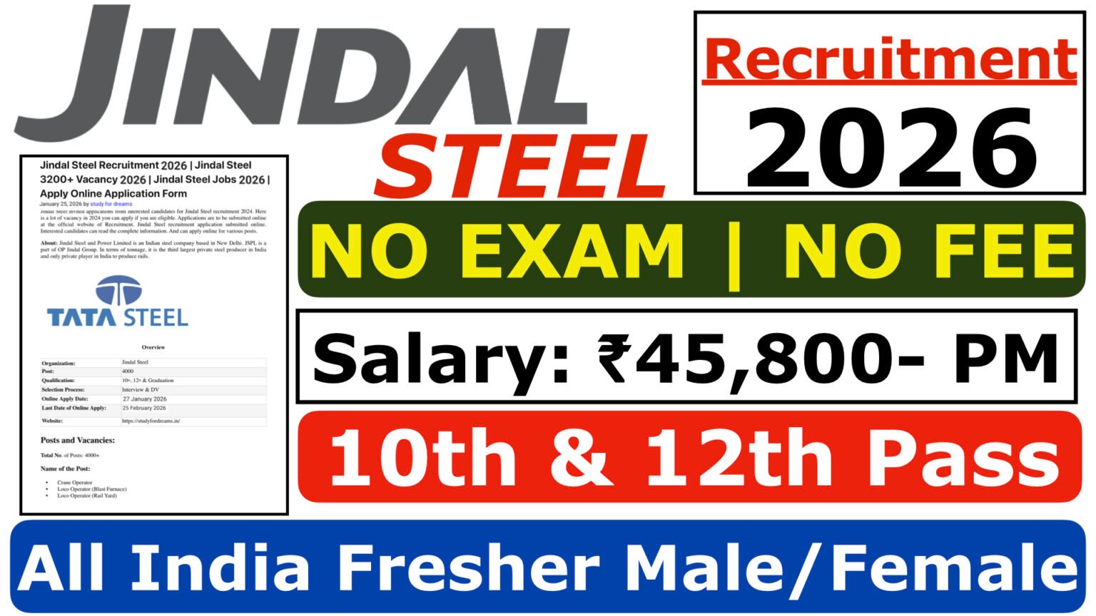 Jindal Steel Recruitment 2026 | Jindal Steel 6000+ Vacancy